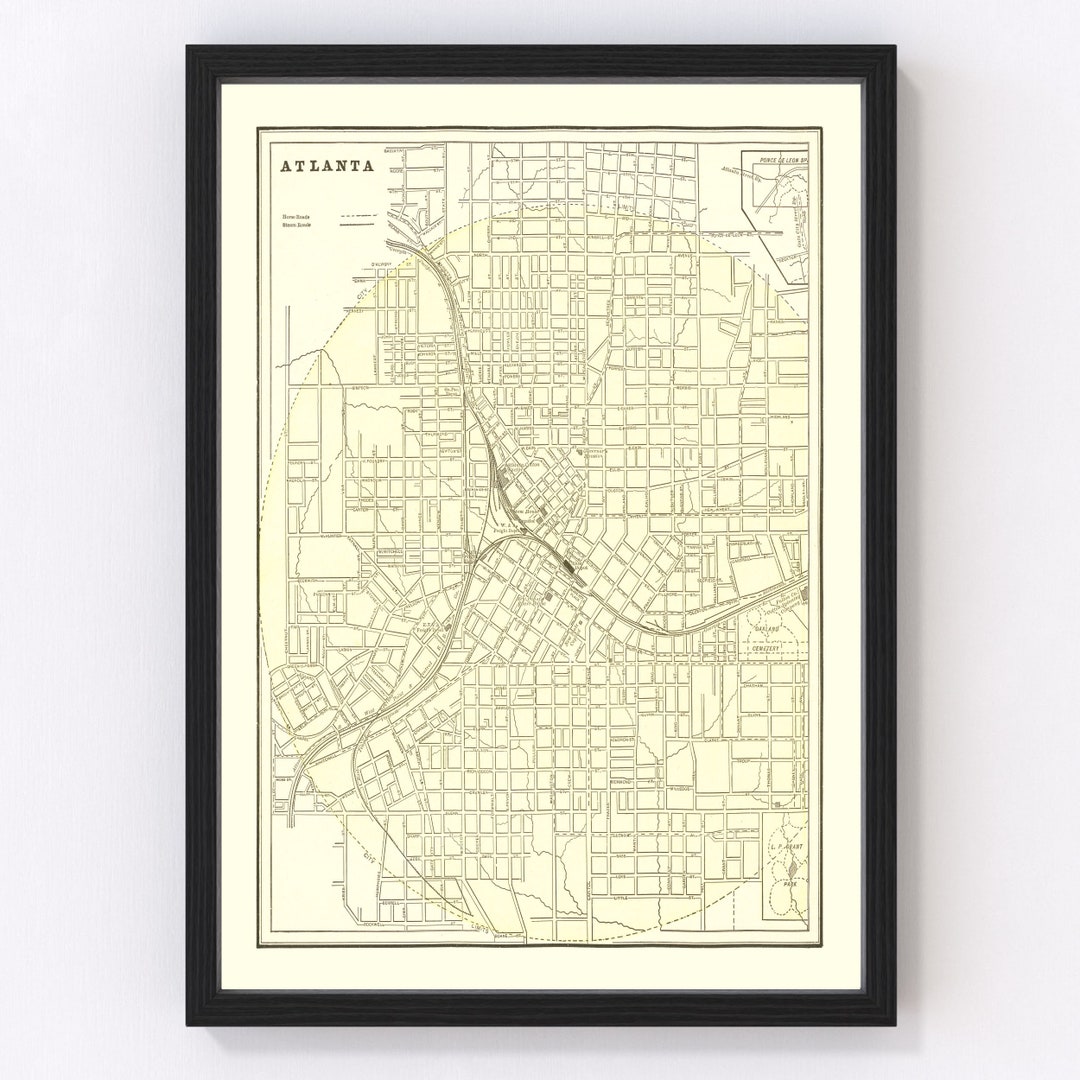 Atlanta Map 1892 Old Map of Atlanta Georgia Art Vintage Print Framed ...