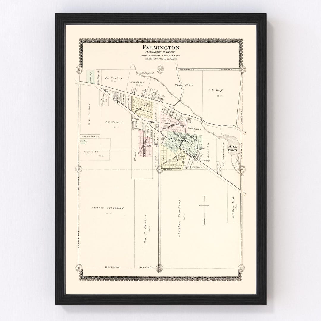 Farmington Map 1896, Vintage Farmington Map, Old Farmington Michigan ...