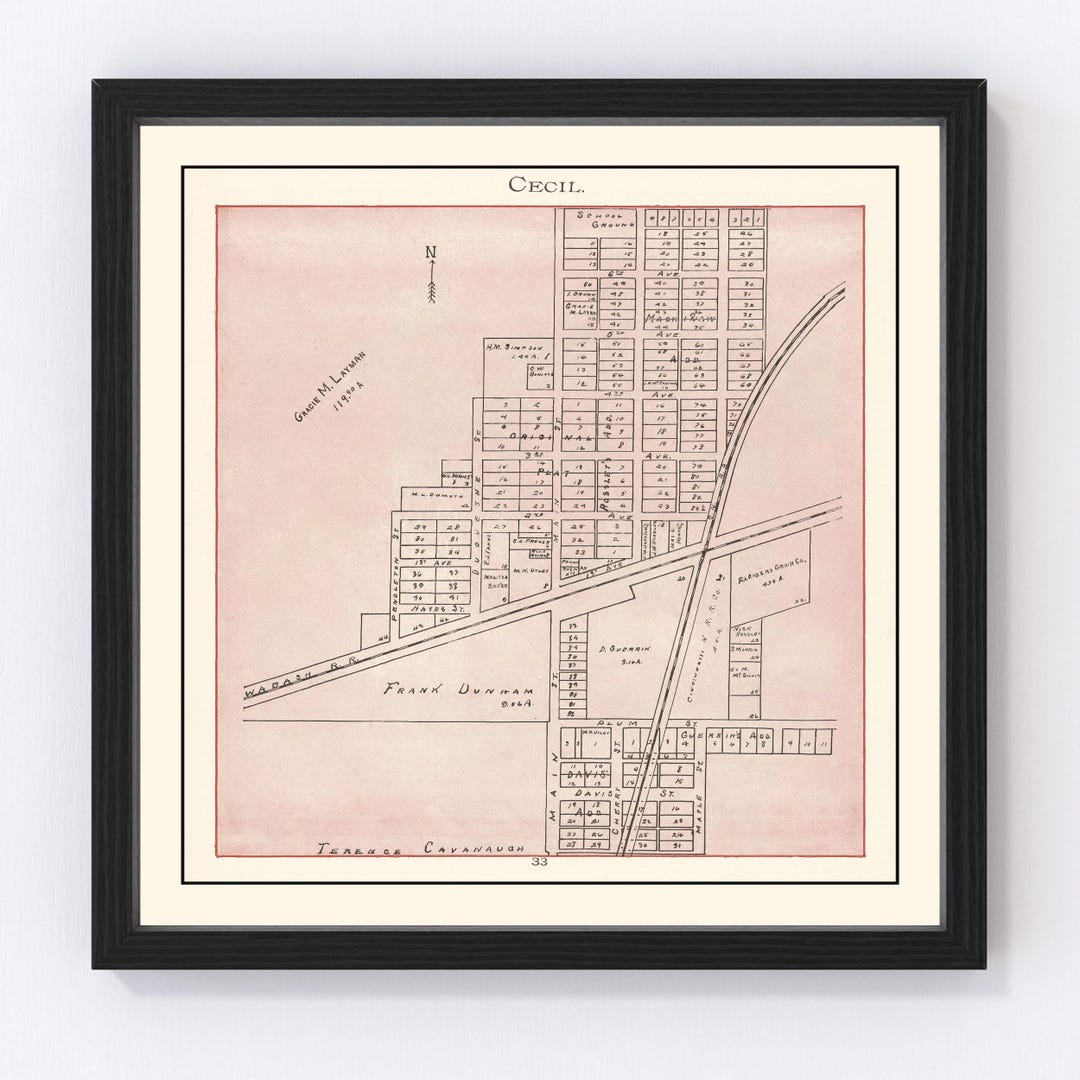 Cecil Map 1905, Vintage Cecil Map, Old Cecil Ohio Art, Wall Art Gift ...