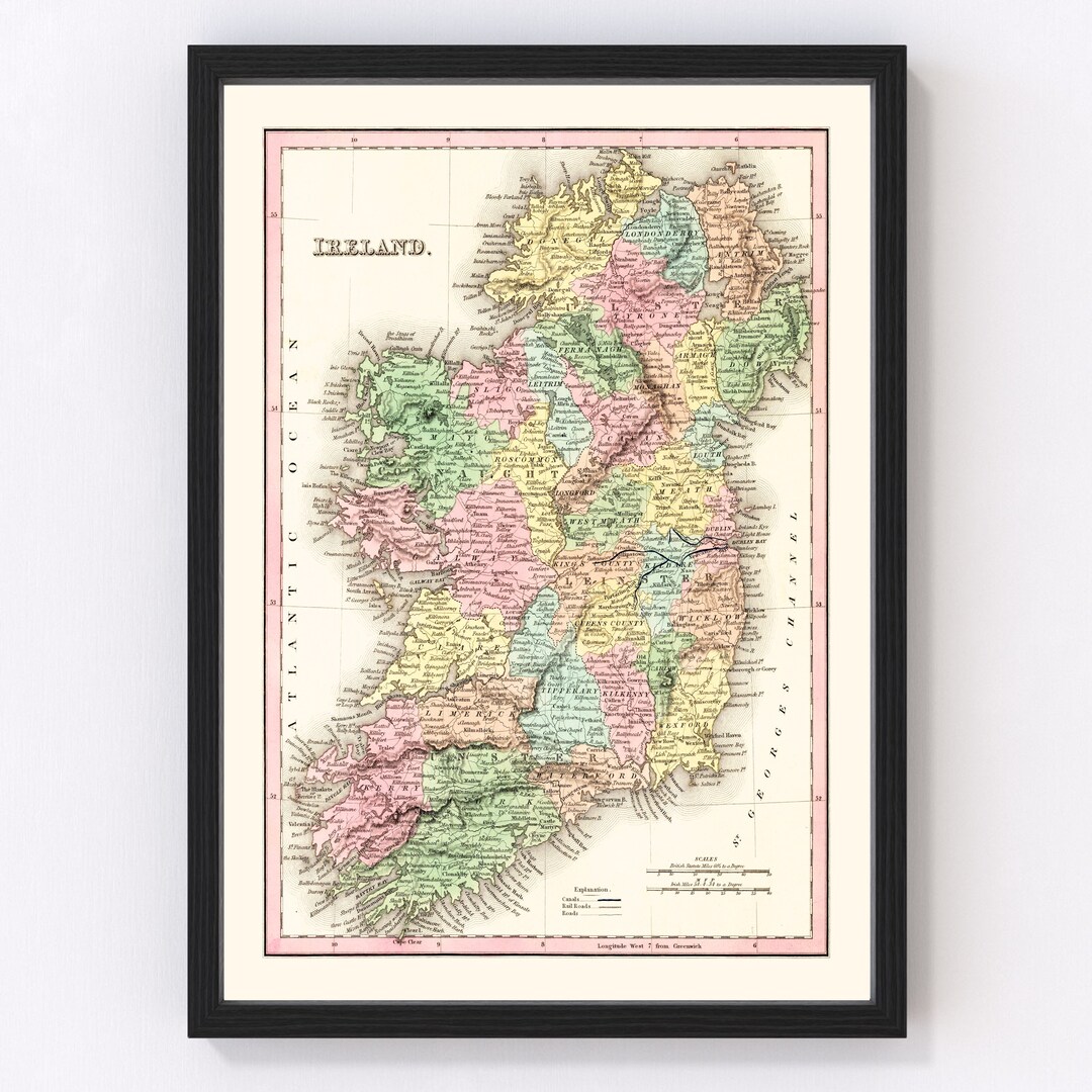 Ireland Map 1836, Vintage Ireland Map, Old Ireland Art, Wall Art Gift ...