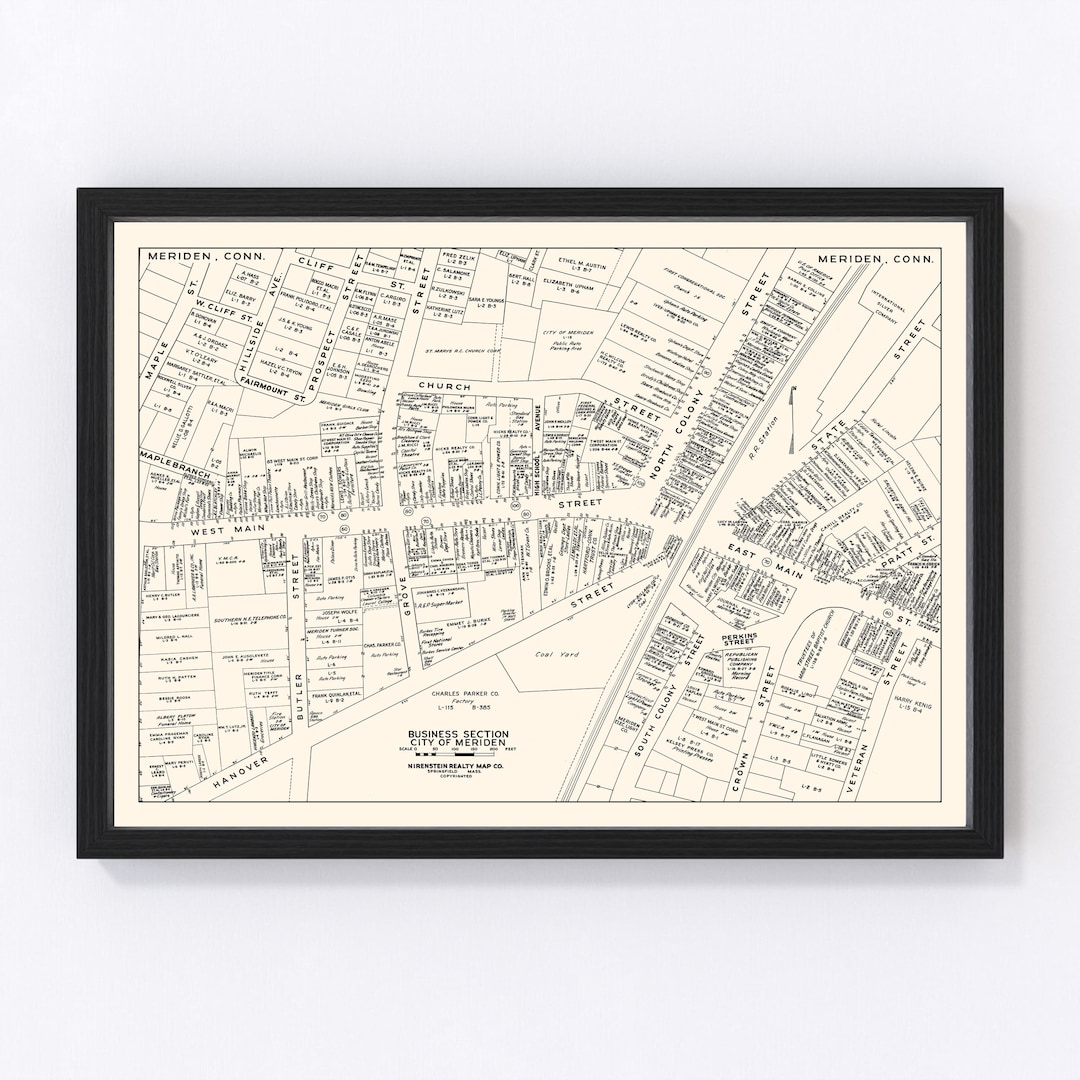 Meriden Map 1946, Vintage Meriden Map, Old Meriden Connecticut Art ...