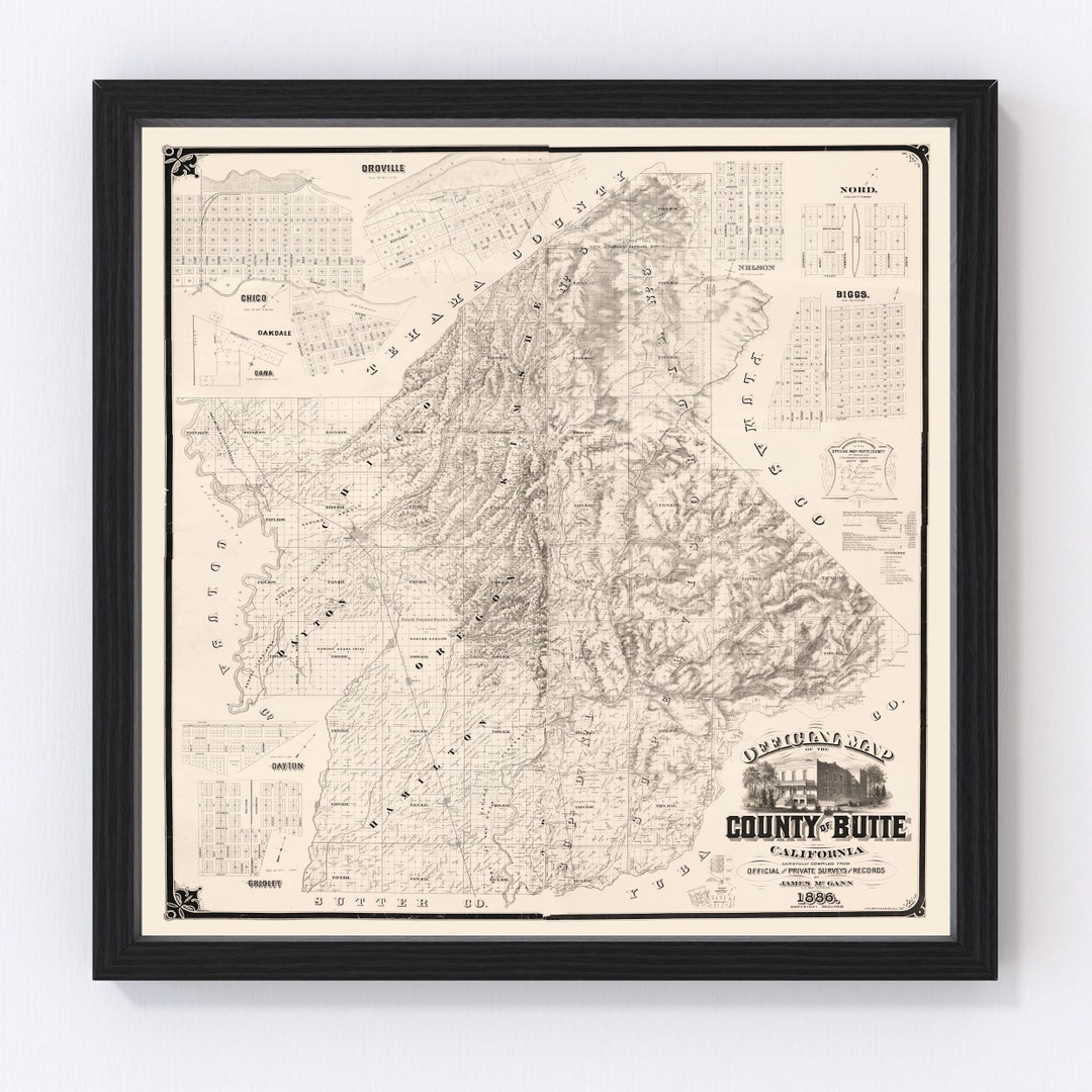 Butte County California Map 1886 Old Map of Butte County California Art ...