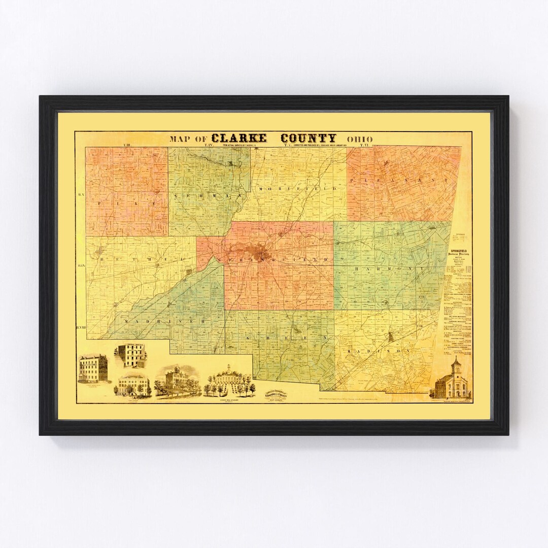 Clarke County Map 1859, Vintage Clarke County Map, Old Clarke County ...