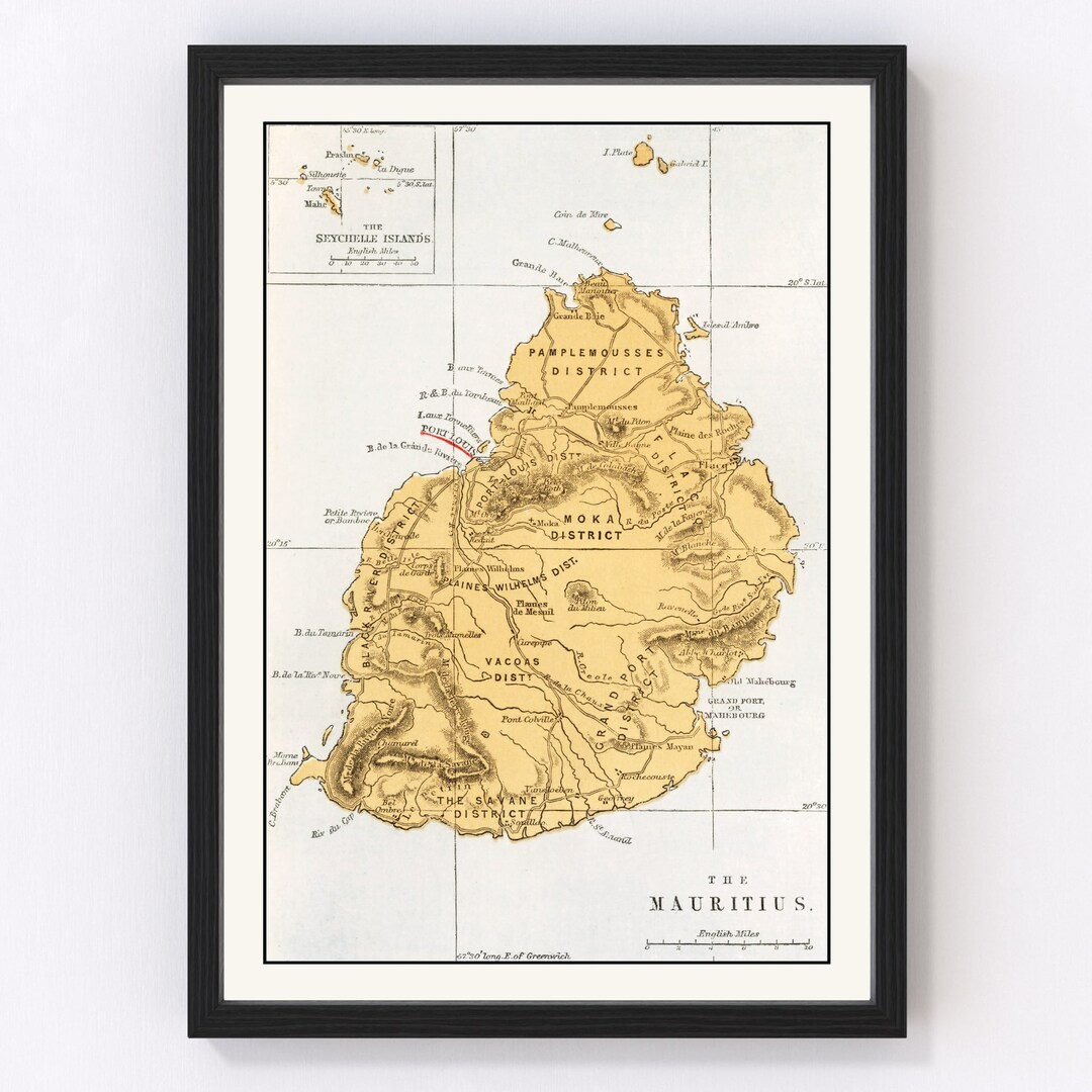 Mauritius Map 1862, Vintage Mauritius Map, Old Mauritius Art, Wall Art ...
