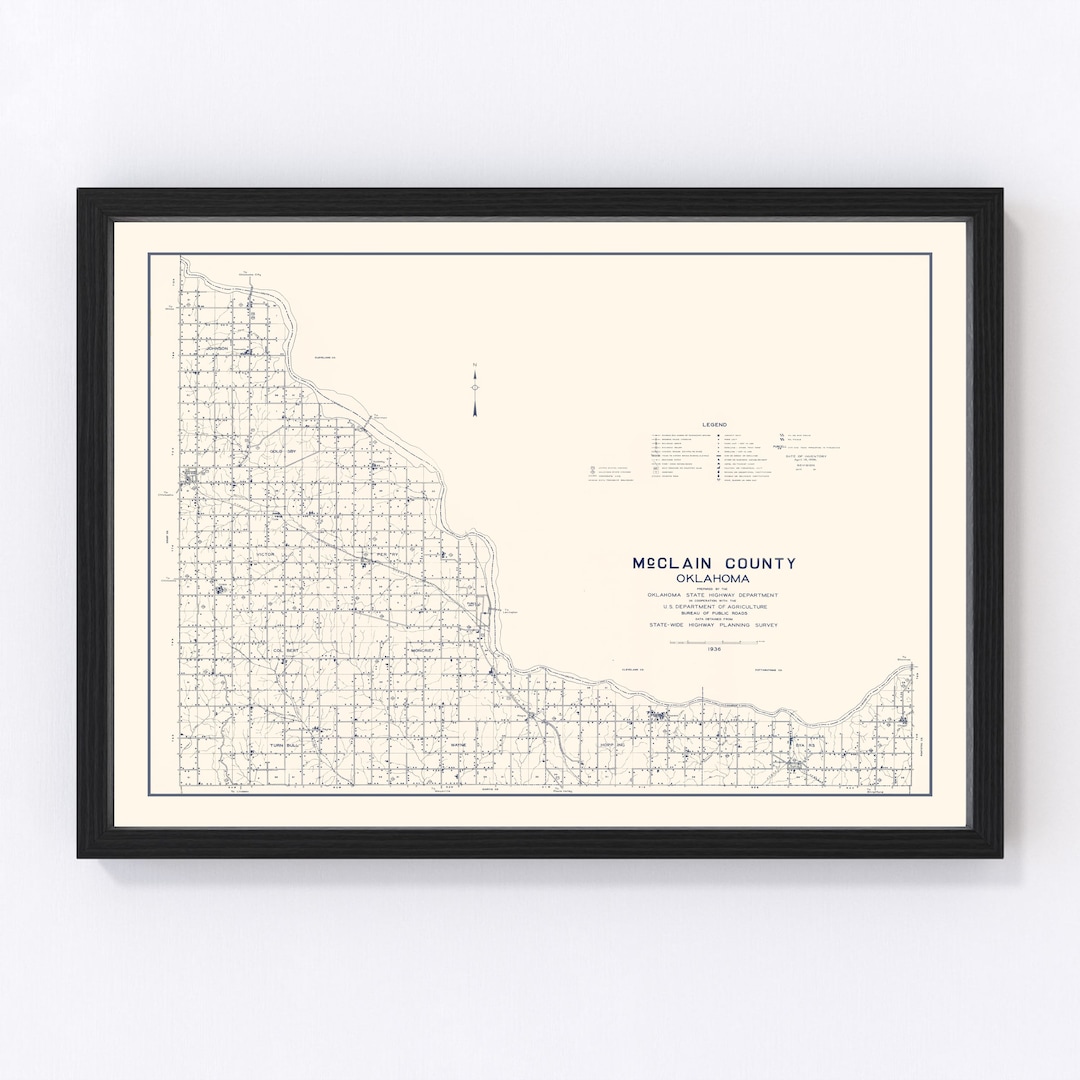 Mcclain County Map 1936, Vintage Mcclain County Map, Old Mcclain County ...