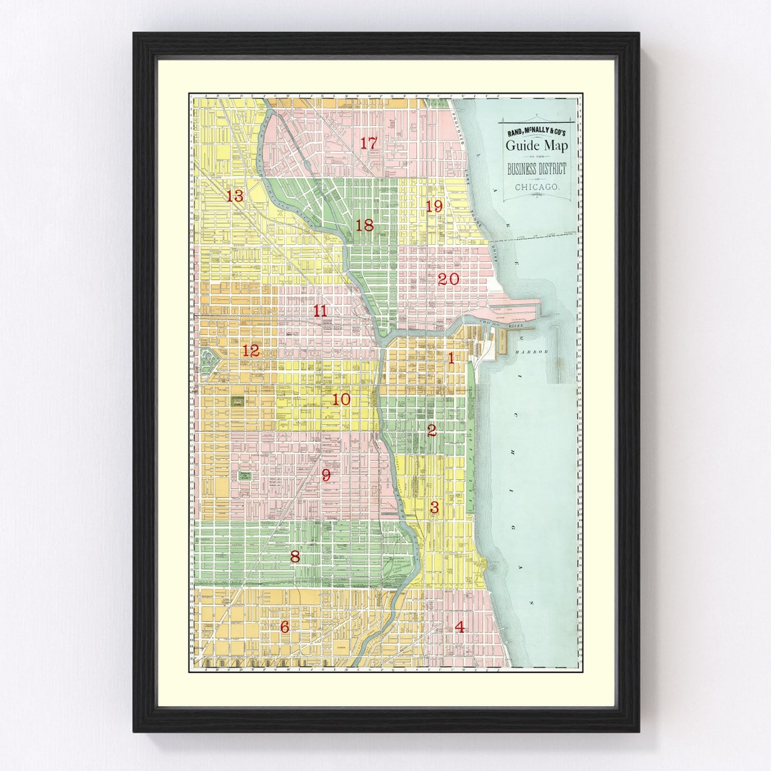 Chicago Map 1875, Vintage Chicago Map, Old Chicago Illinois Art, Wall ...