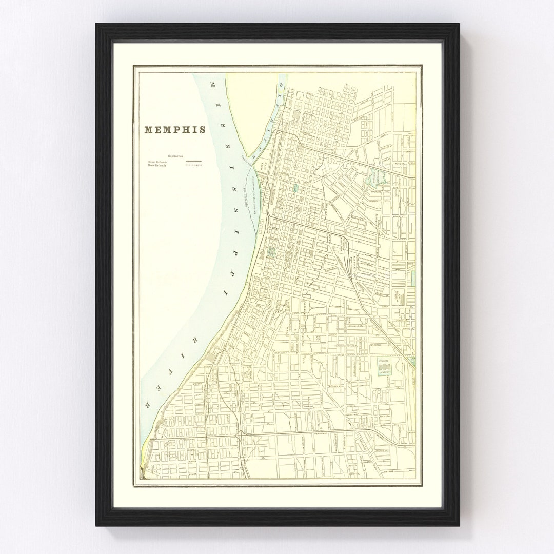 Memphis Map 1895, Vintage Memphis Map, Old Memphis Tennessee Art, Wall ...