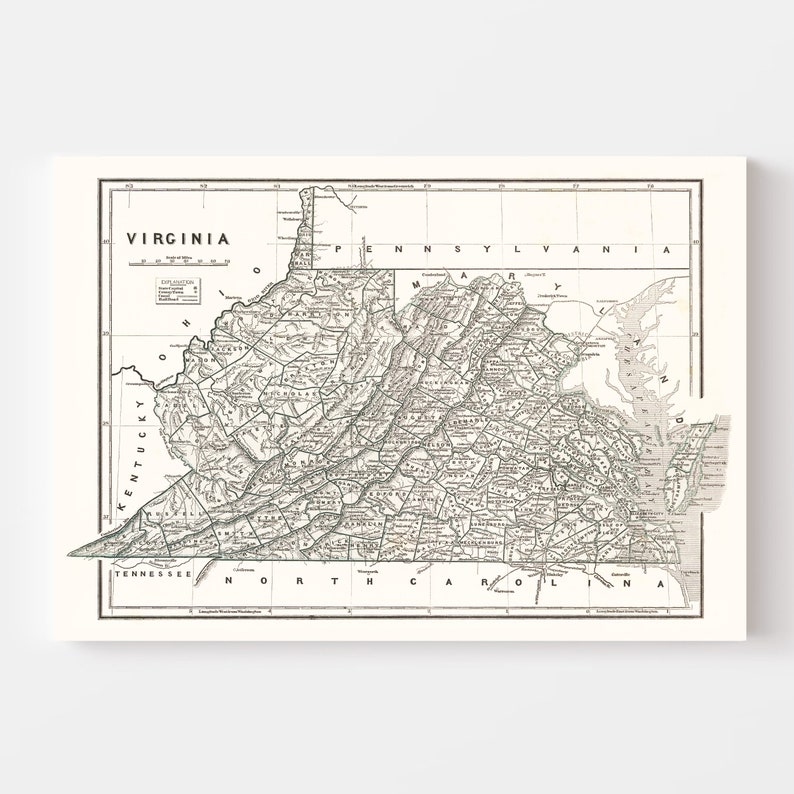 Virginia Map 1842 Old Map of Virginia Art Vintage Print - Etsy