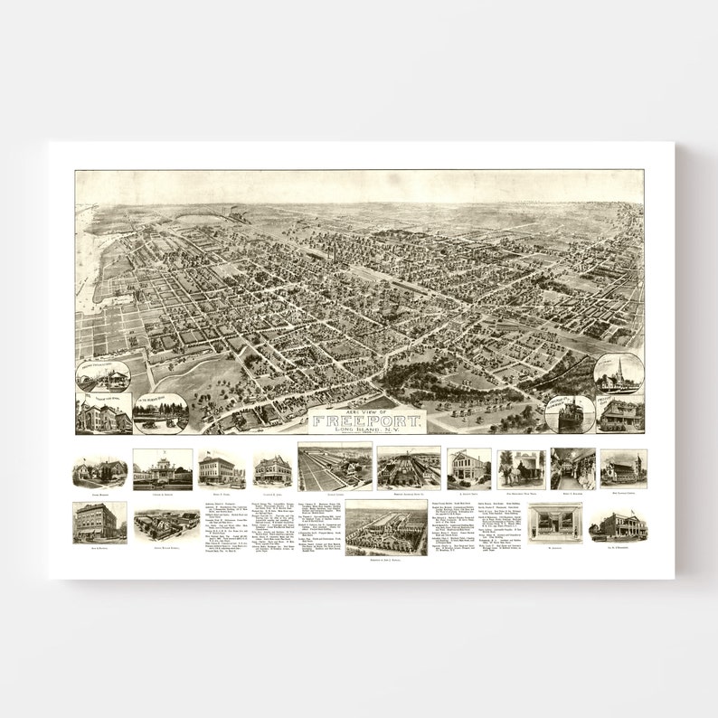 Freeport Map 1909, Vintage Freeport Map, Old Freeport New York Art ...