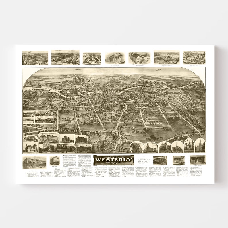 Westerly Map 1911 - Old Map of Westerly Rhode Island Art Vintage Print ...