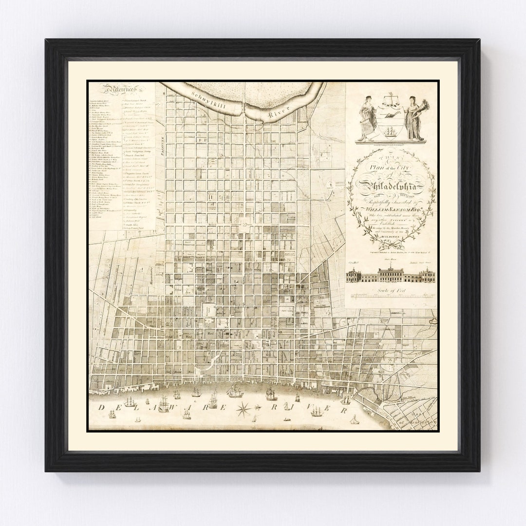 Philadelphia Map 1819 Old Map of Philadelphia Pennsylvania Art Vintage ...