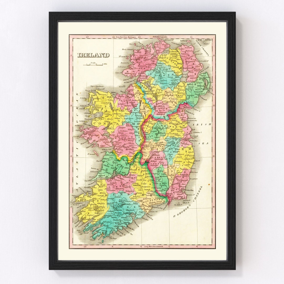 Ireland Map 1831, Vintage Ireland Map, Old Ireland Art, Wall Art Gift ...