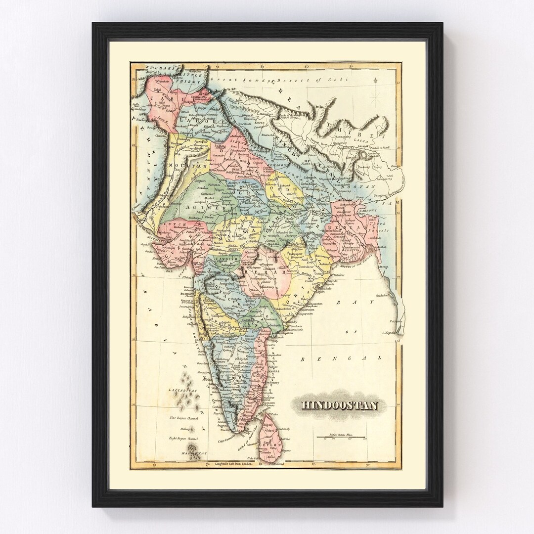 India Map 1823 - Old Map of India Art Print Framed Wall Art Vintage ...