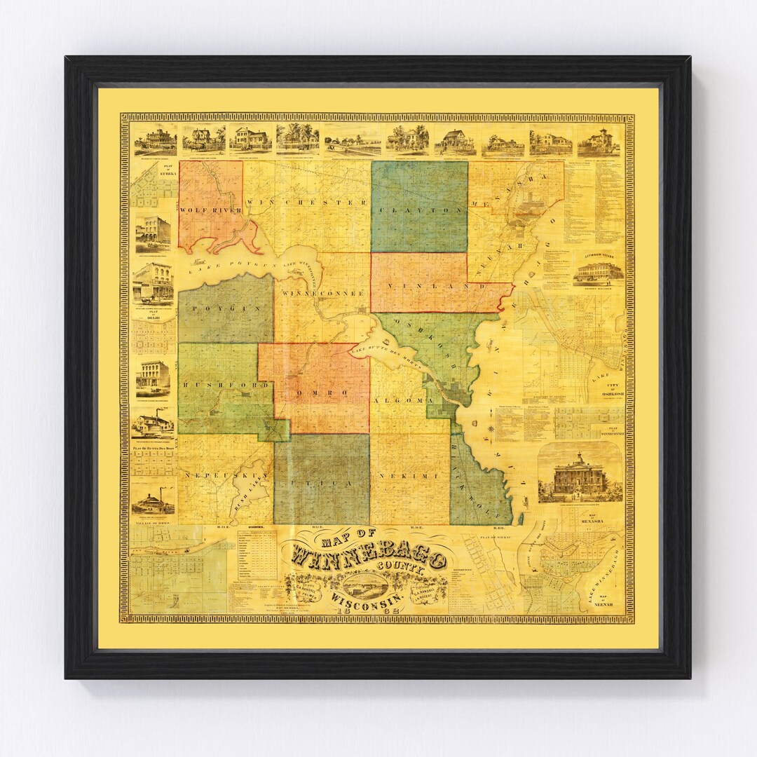 Winnebago County Map 1862, Vintage Winnebago County Map, Old Winnebago ...