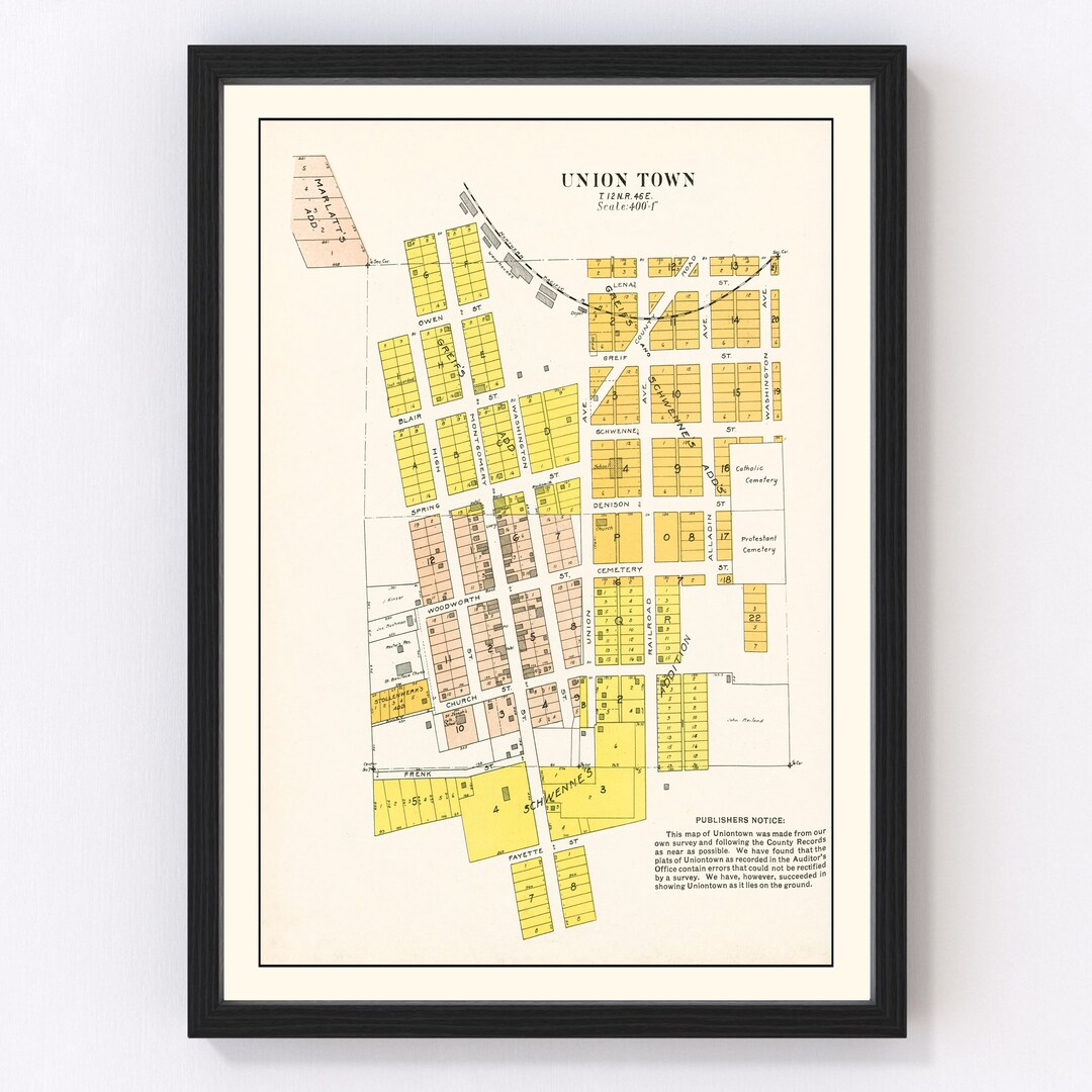 Union Town Map 1910 Old Map of Union Town Washington Art Vintage Print ...