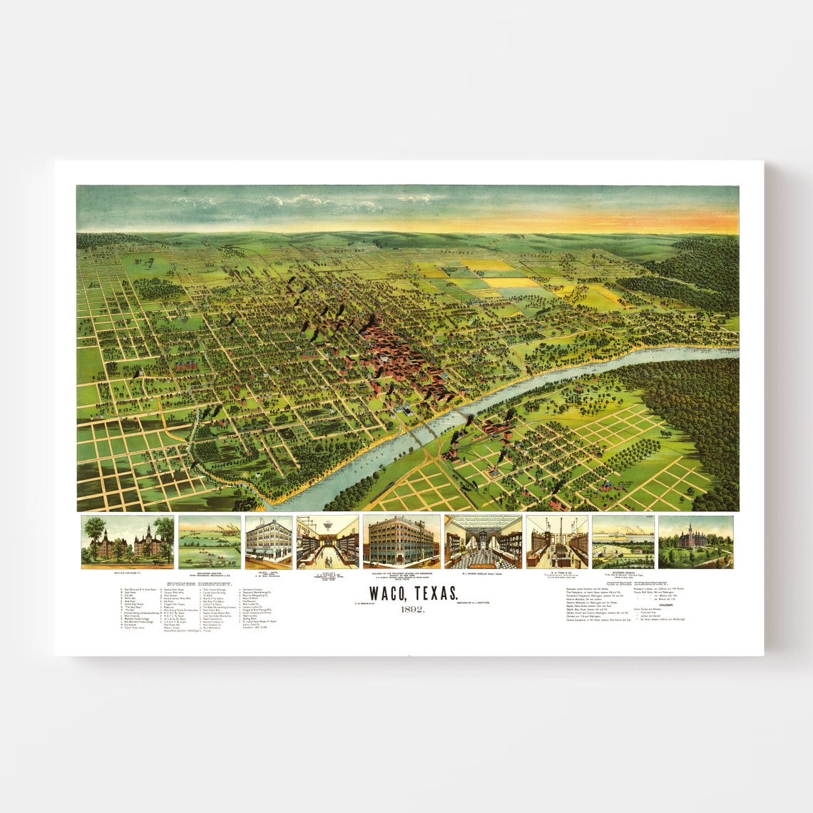 Waco Map 1892 Old Map of Waco Texas Art Vintage Print Framed - Etsy