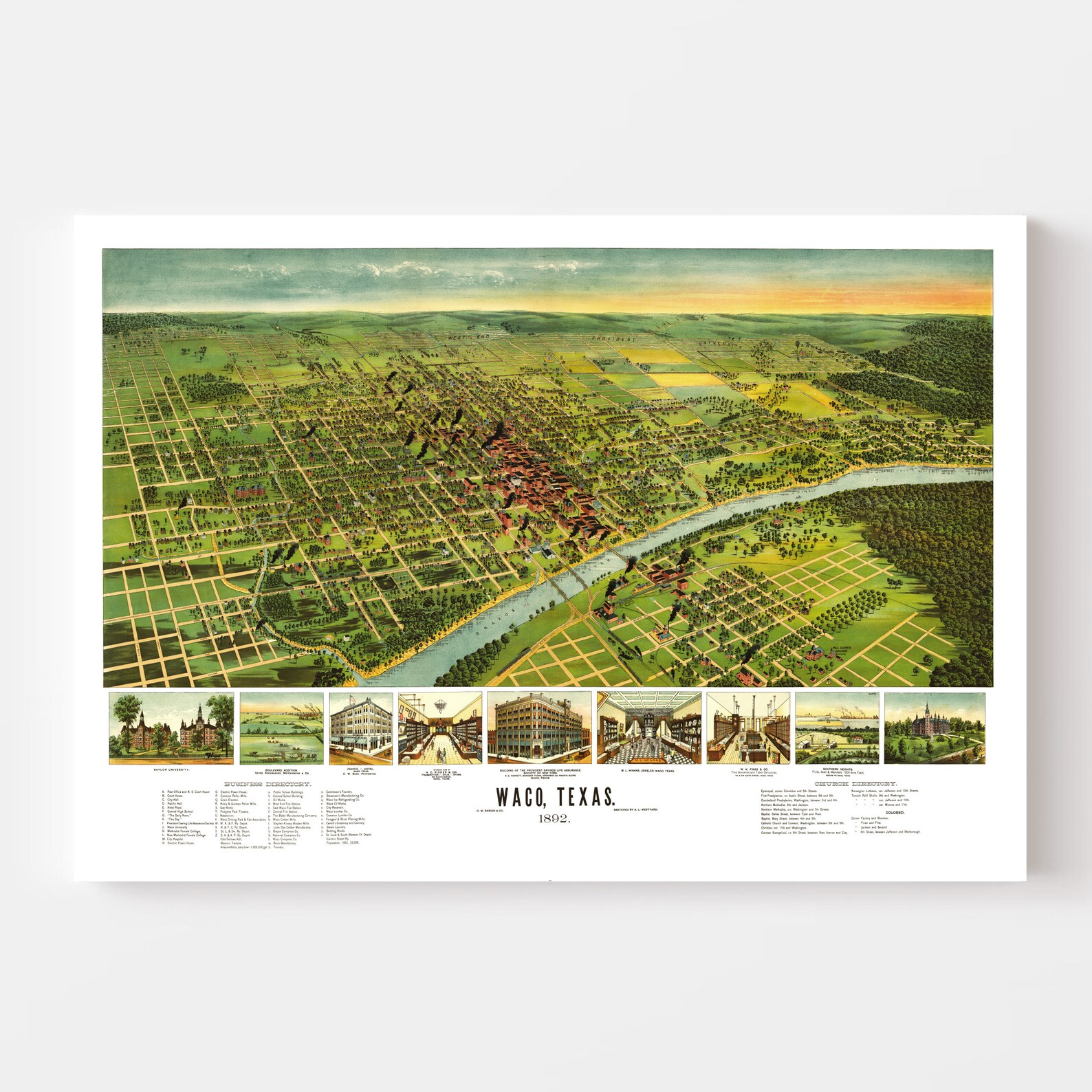 Waco Map 1892 Old Map of Waco Texas Art Vintage Print Framed - Etsy