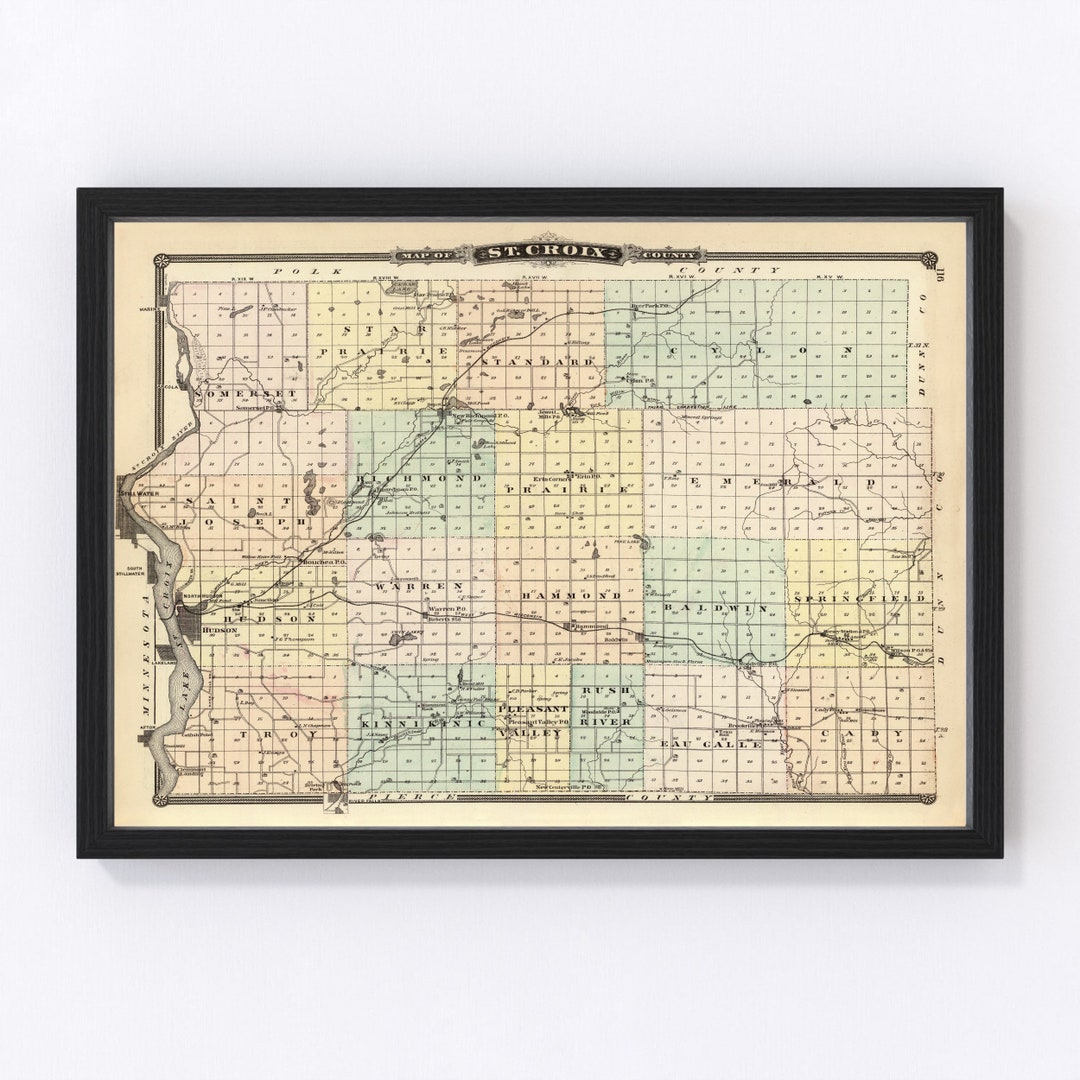 St. Croix County Map 1878, Vintage St. Croix County Map, Old St. Croix ...