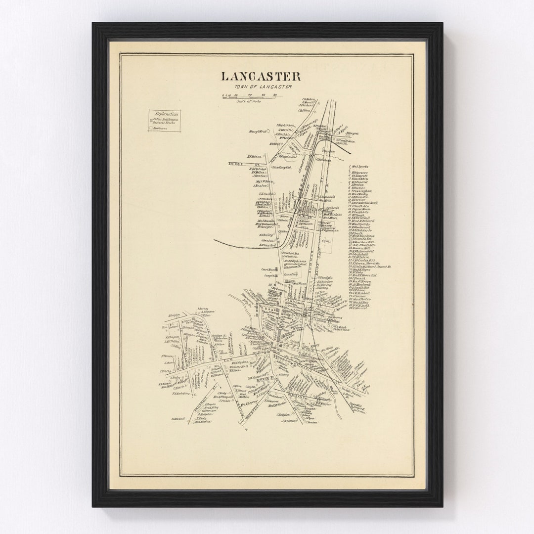 Lancaster Map 1892, Vintage Lancaster Map, Old Lancaster New Hampshire ...