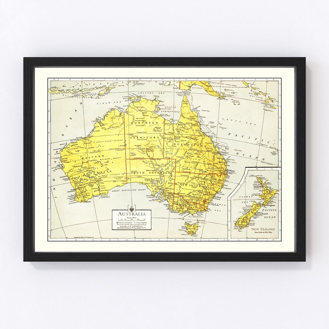 Australia Map 1943, Vintage Australia Map, Old Australia Art, Wall Art ...