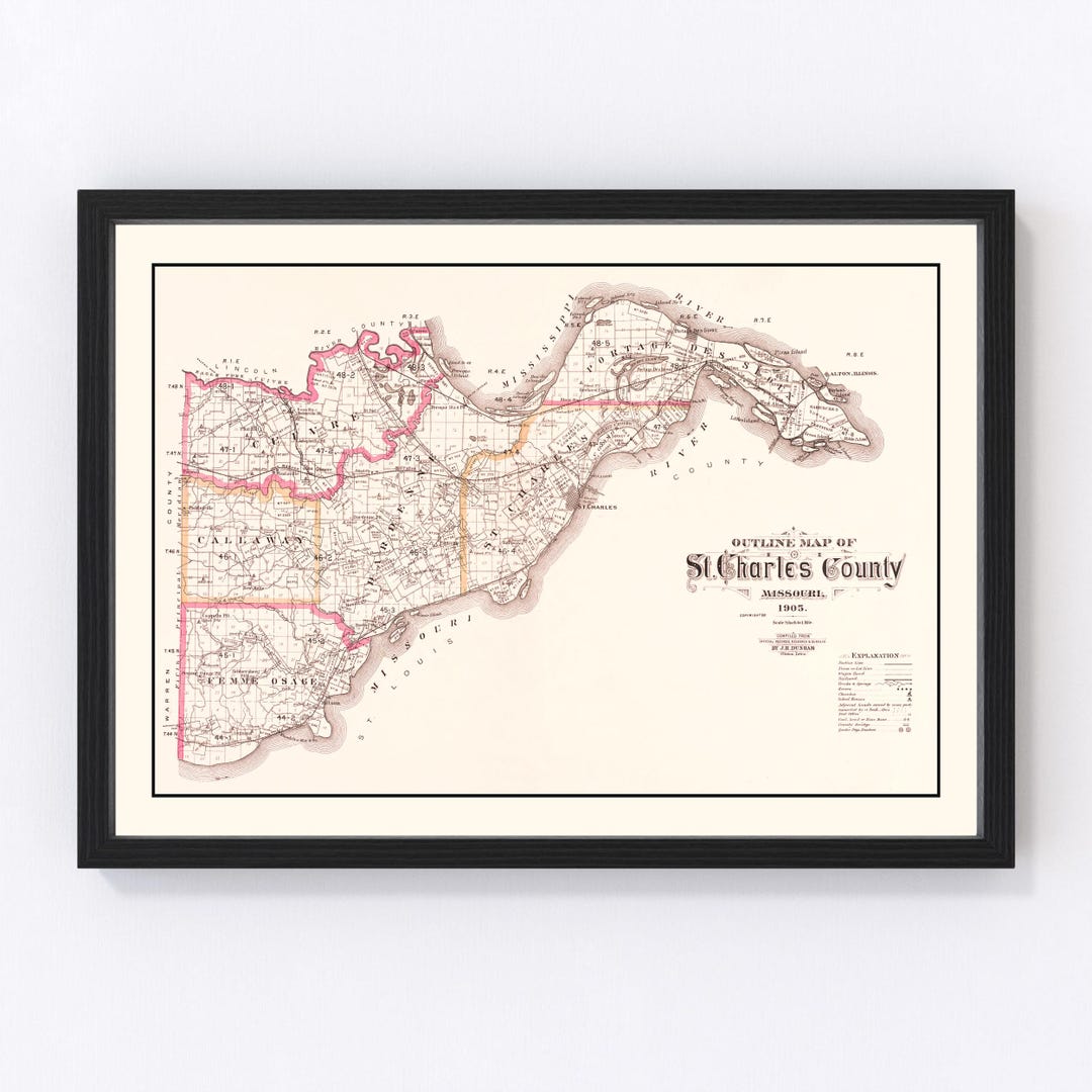 Saint Charles County Map 1905, Vintage Saint Charles County Map, Old ...