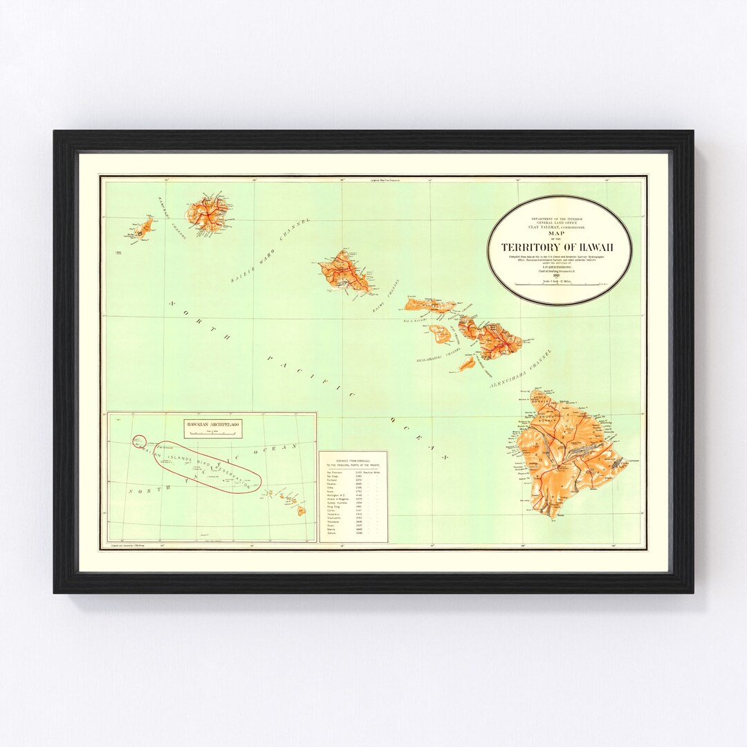 Hawaii Map 1918, Vintage Hawaii Map, Old Hawaii Art, Wall Art Gift for ...
