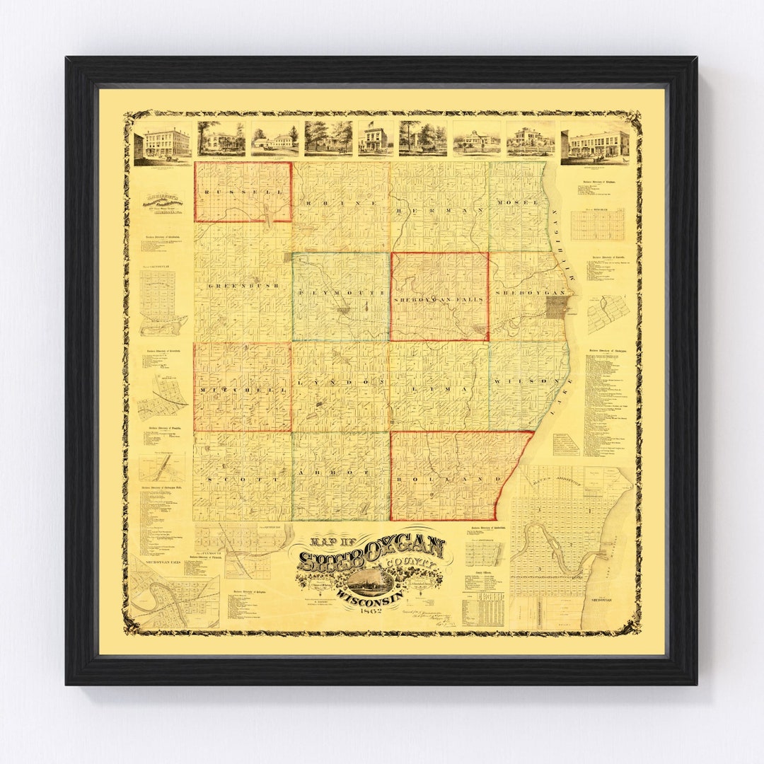 Sheboygan County Map 1862, Vintage Sheboygan County Map, Old Sheboygan ...