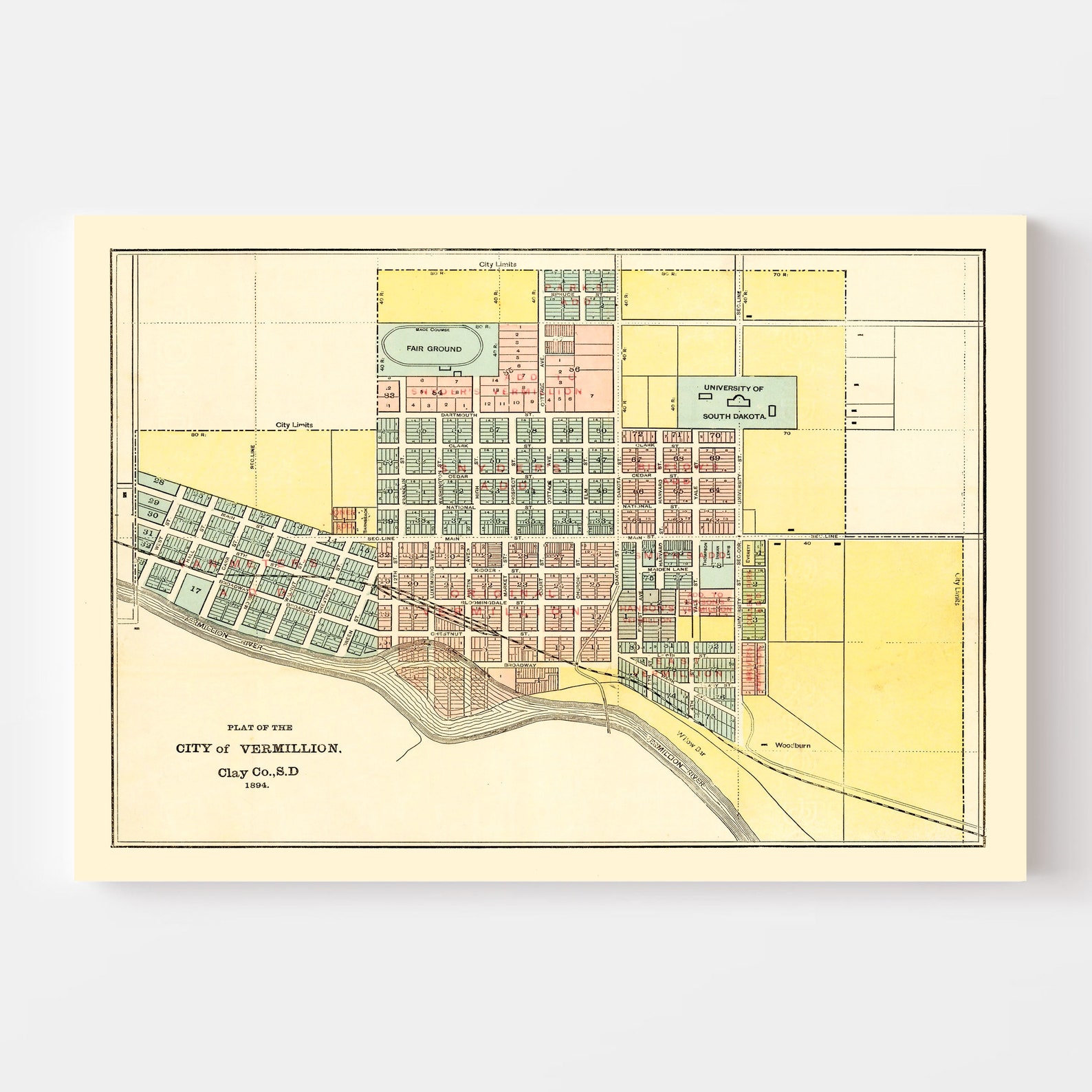 Vermillion Map 1894 Old Map of Vermillion South Dakota Art - Etsy