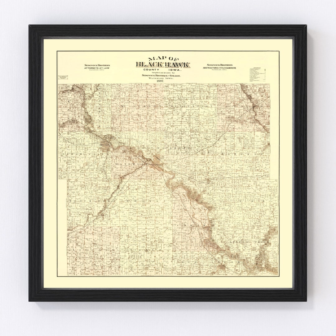 Black Hawk County Map 1887, Vintage Black Hawk County Map, Old Black ...