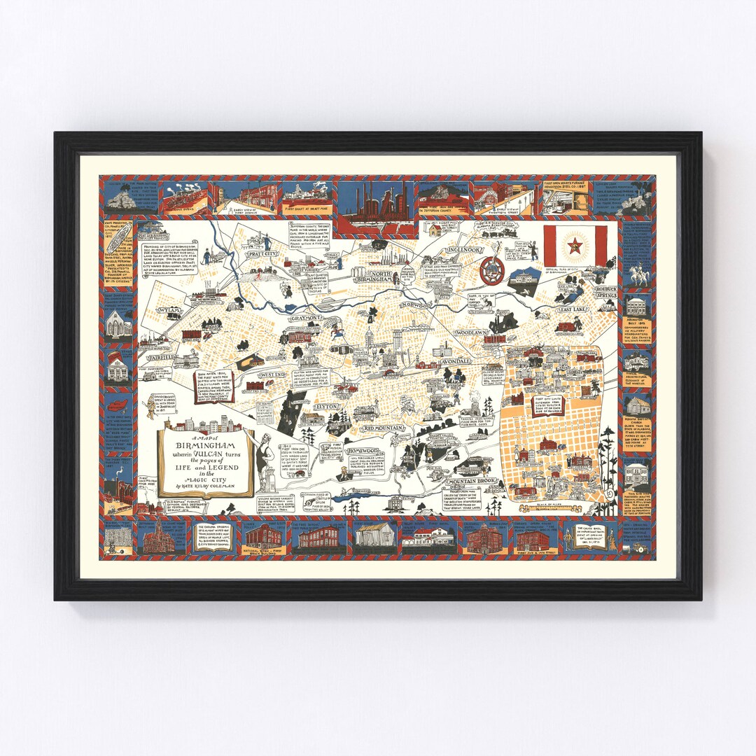 Birmingham Map 1938 - Old Map of Birmingham Alabama Art Vintage Print ...