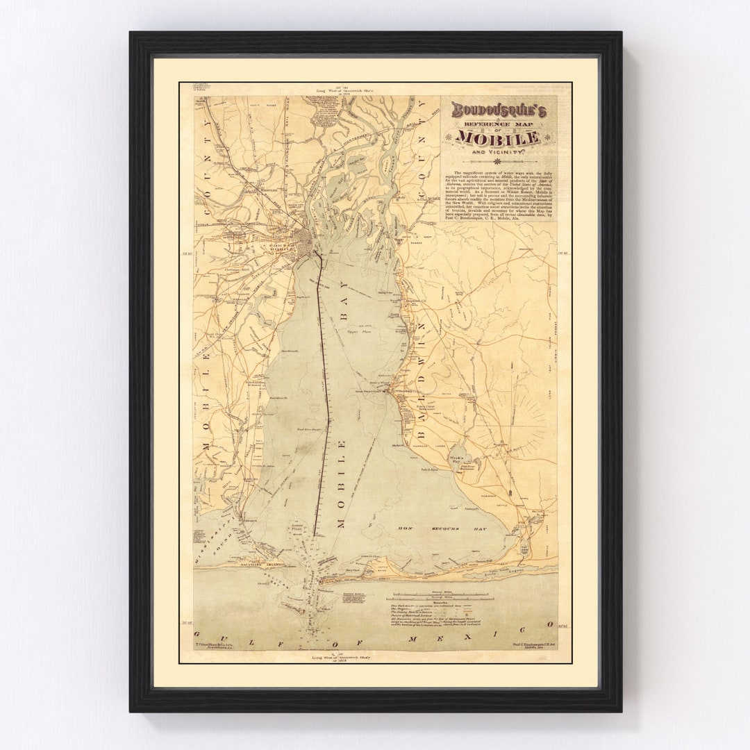 Mobile Map 1889 - Old Map of Mobile Alabama Art Vintage Print Framed ...