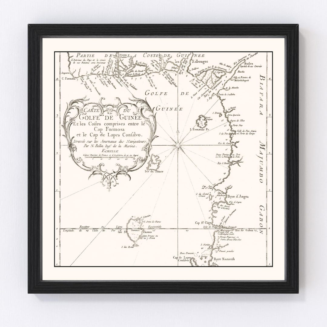 Gulf of Guinea Map 1754, Vintage Gulf of Guinea Map, Old Gulf of Guinea ...