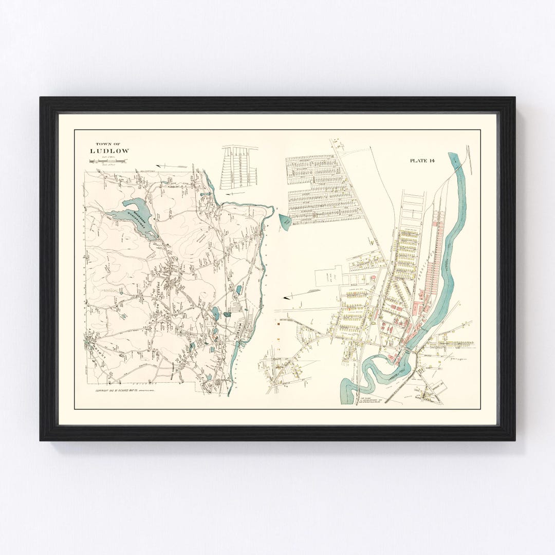 Ludlow Map 1912 Old Map of Ludlow Massachusetts Art Vintage Print ...