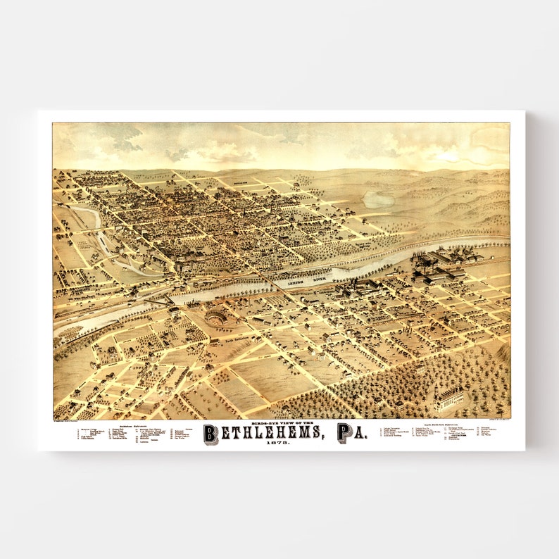Bethlehem Map 1878 Old Map of Bethlehem Pennsylvania Art - Etsy