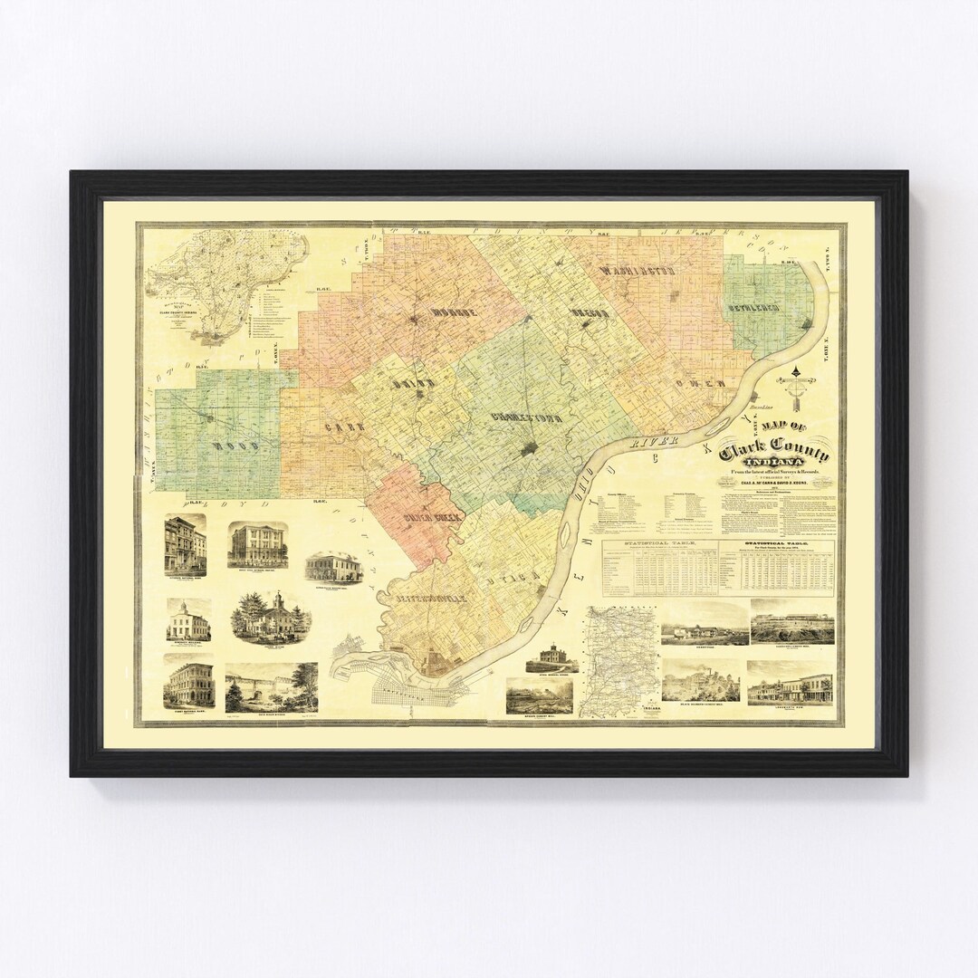 Clark County Indiana Map 1875 Old Map of Clark County Indiana Art ...