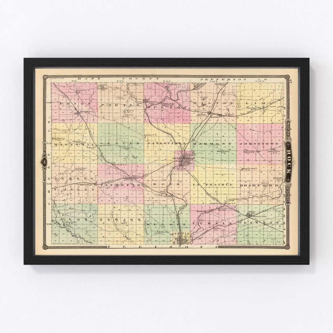 Rock County Map 1878, Vintage Rock County Map, Old Rock County ...