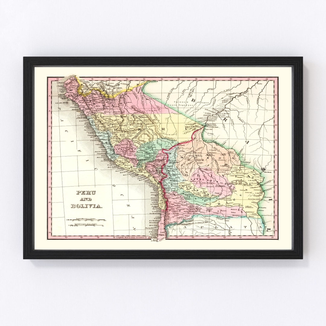 Peru, Bolivia Map 1842, Vintage Peru, Bolivia Map, Old Peru, Bolivia ...