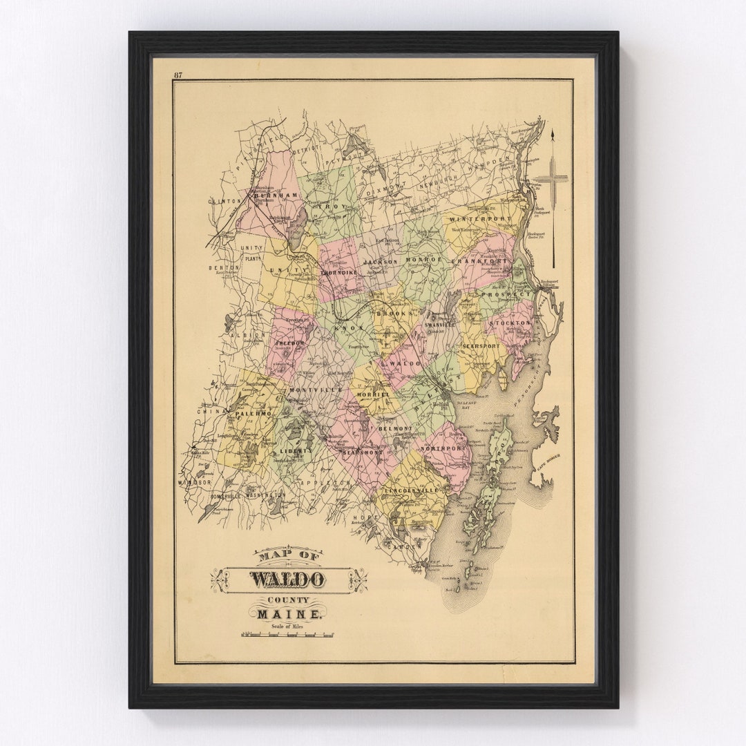 Waldo County Map 1885, Vintage Waldo County Map, Old Waldo County Maine ...