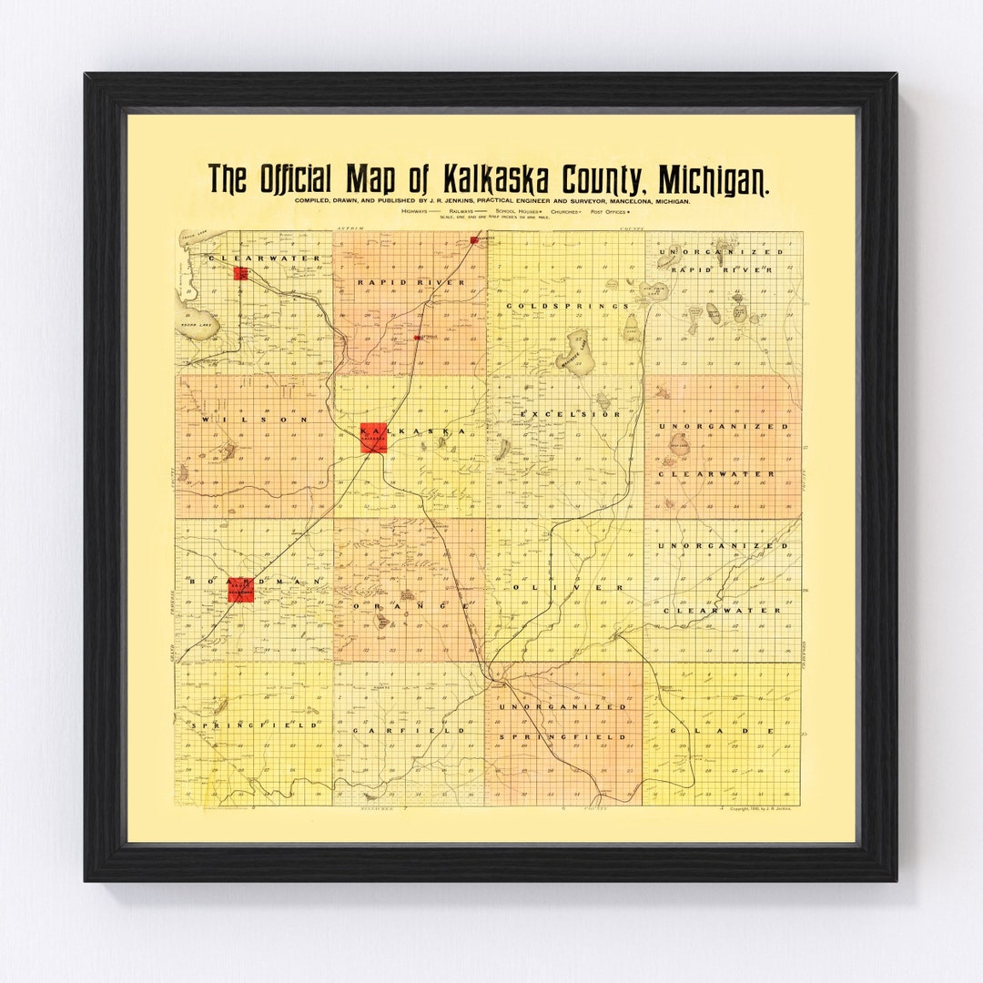 Kalkaska County Michigan Map 1898 Old Map of Kalkaska County Michigan ...