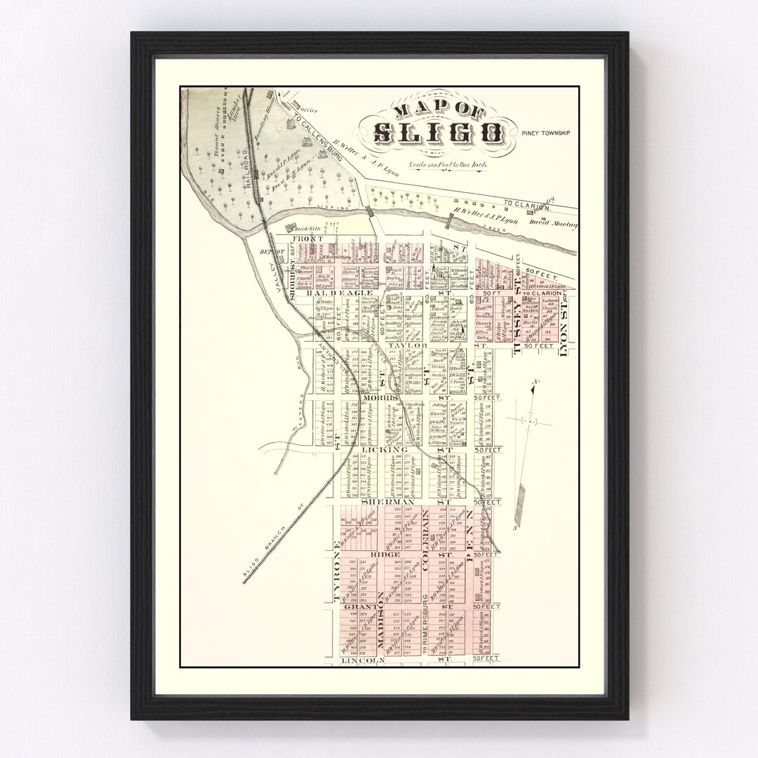 Sligo Map 1877, Vintage Sligo Map, Old Sligo Pennsylvania Art, Wall Art ...