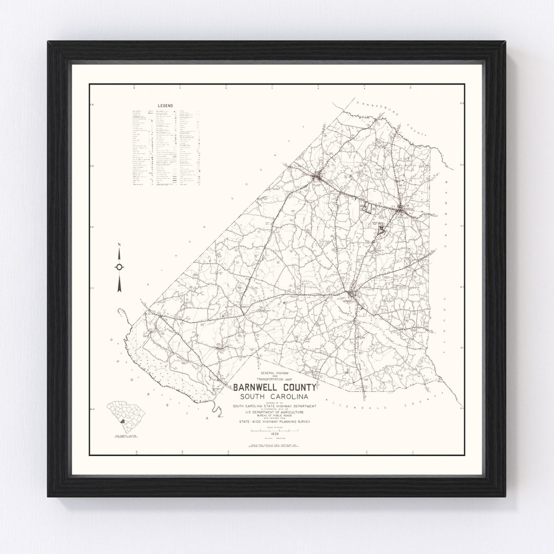 Barnwell County SC Map 1939 Old Map of South Carolina Art Vintage Print ...