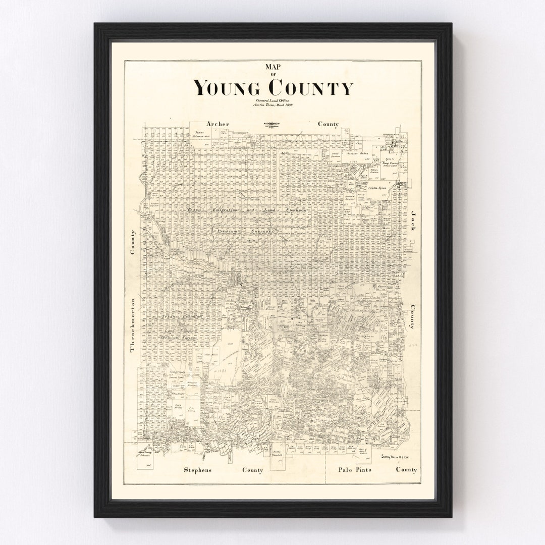 Young County Texas Map 1898 Old Map of Young County Texas Art Vintage ...