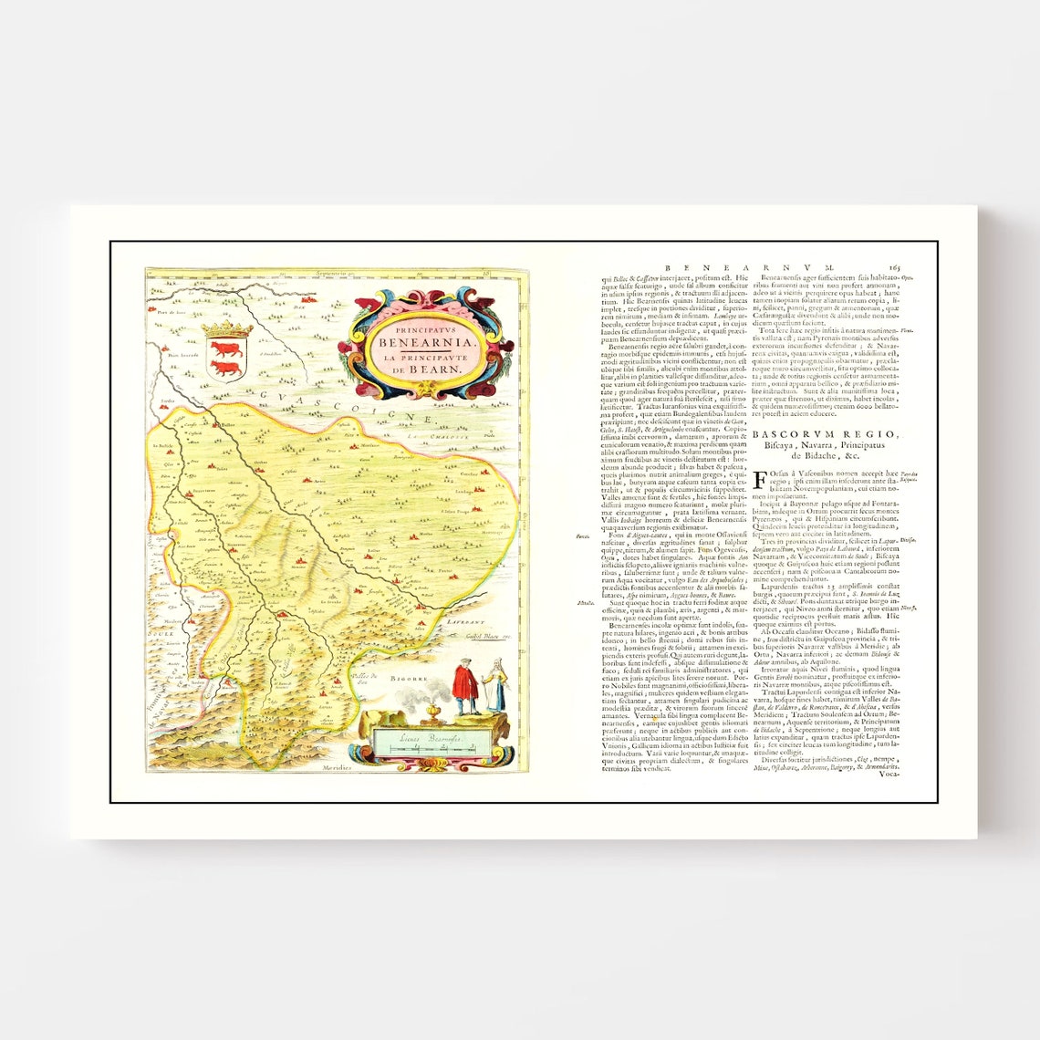 Béarn Map 1665 - Old Map of Béarn France Art Vintage Print Framed Wall ...
