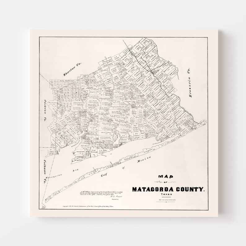 Matagorda County Map 1879, Vintage Matagorda County Map, Old Matagorda ...