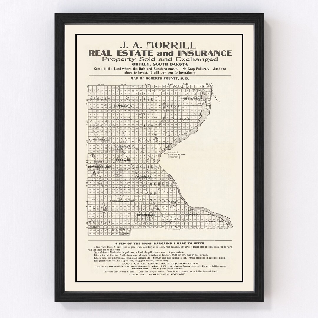 Roberts County SD Map 1907 Old Map of South Dakota Art Vintage Print ...