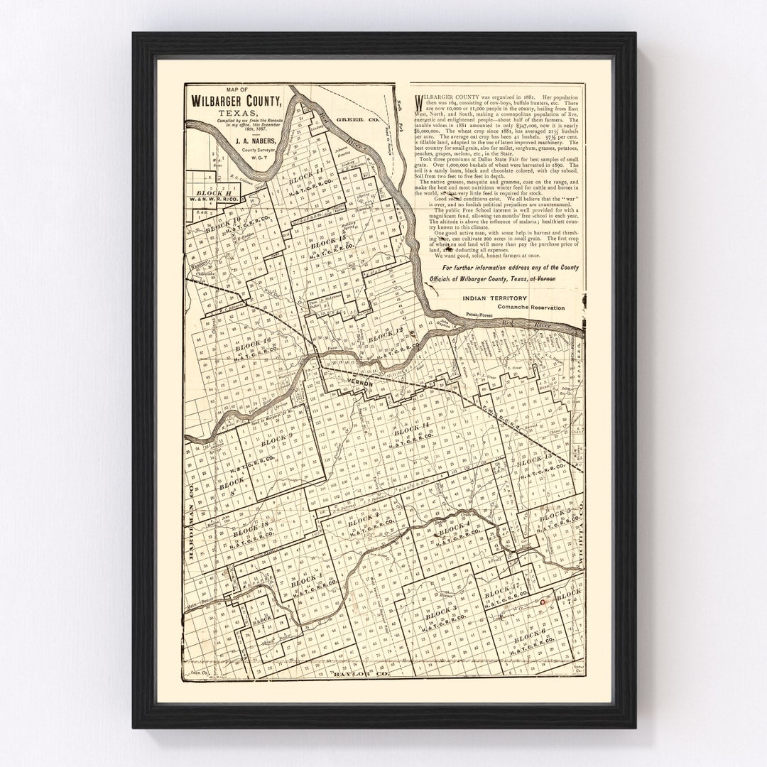 Wilbarger County Texas Map 1887 Old Map of Wilbarger County Texas Art ...