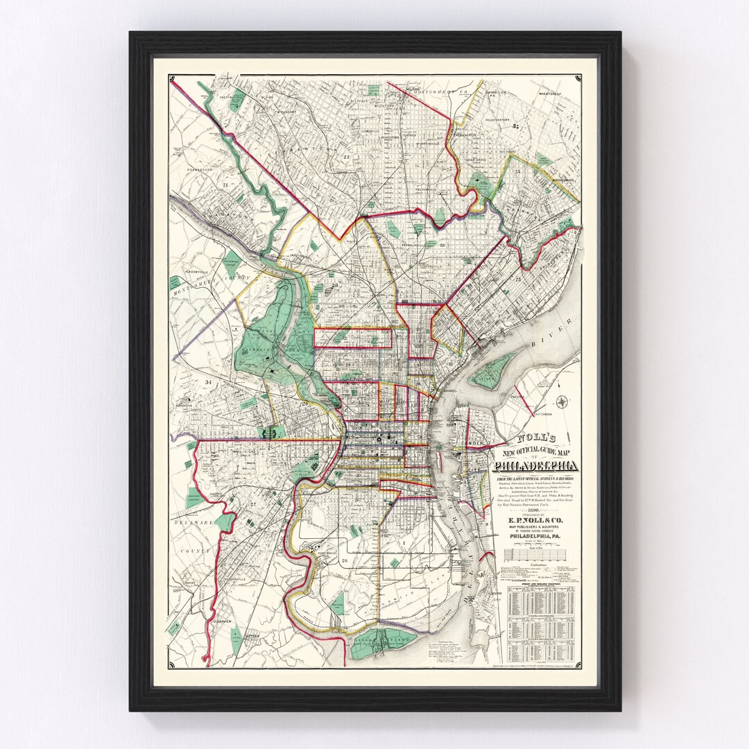 Philadelphia Map 1890, Vintage Philadelphia Map, Old Philadelphia ...