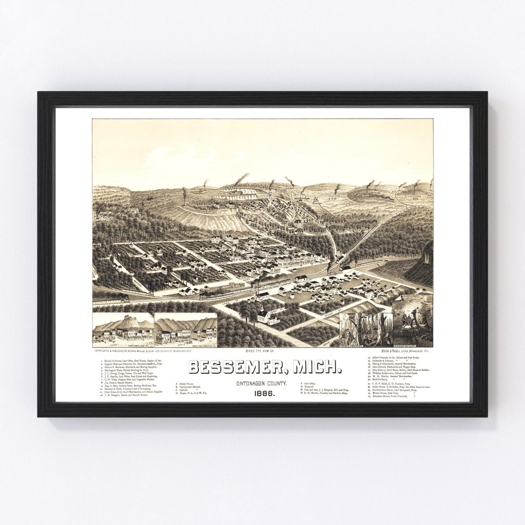 Bessemer Map 1886, Vintage Bessemer Map, Old Bessemer Michigan Art ...