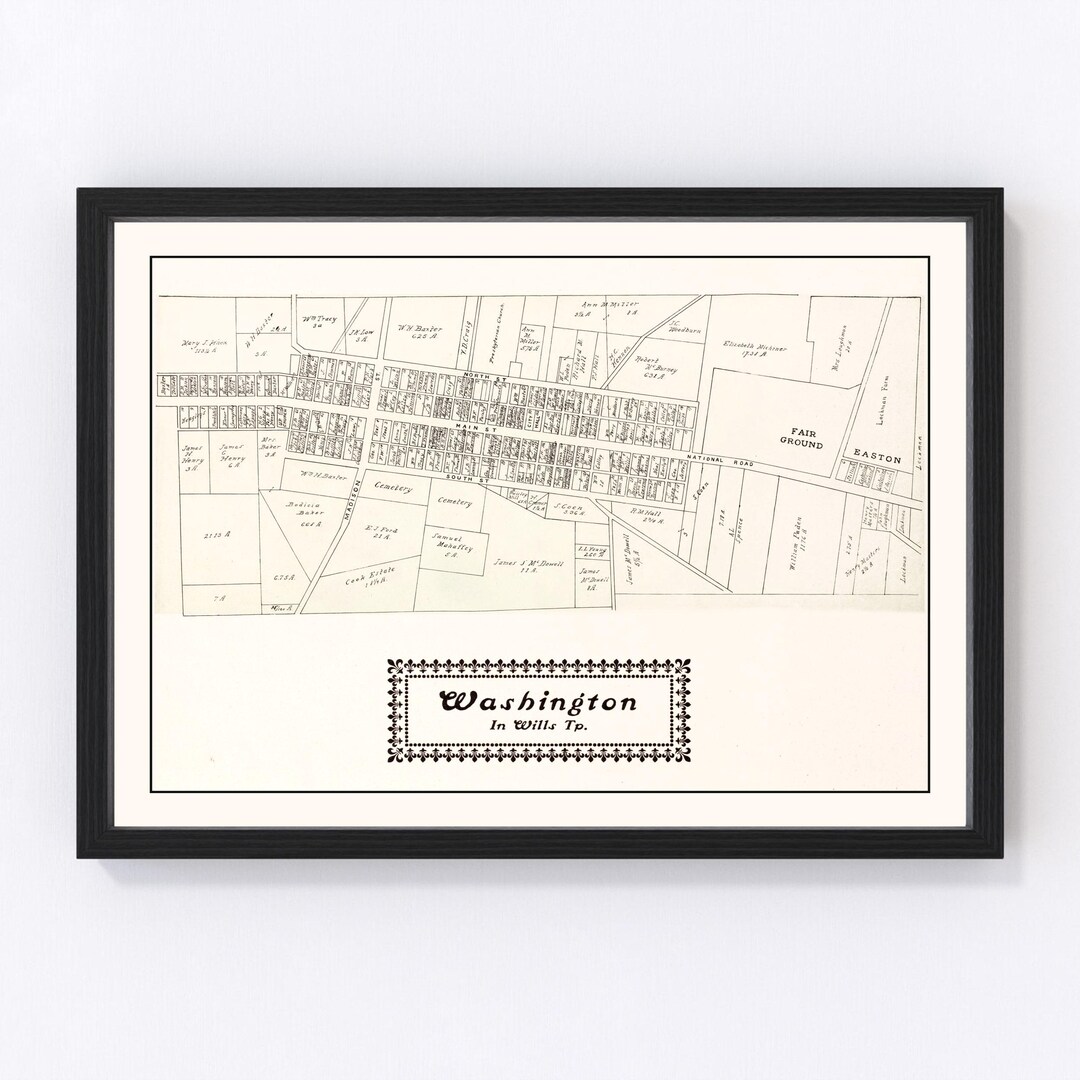 Washington Map 1902, Vintage Washington Map, Old Washington Ohio Art ...