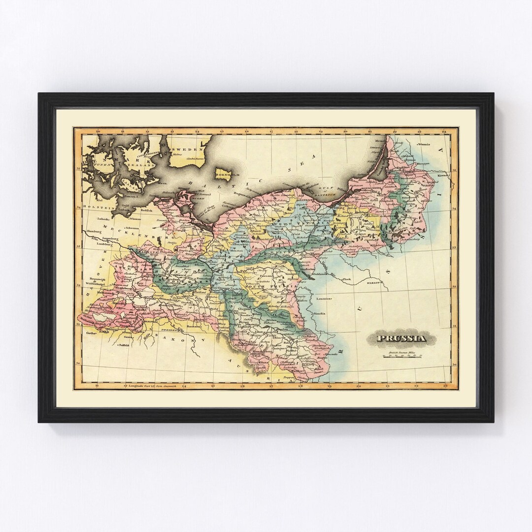 Prussia Map 1823, Vintage Prussia Map, Old Prussia Art, Wall Art Gift ...